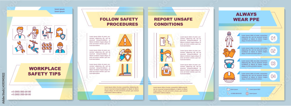 Workplace safety tips brochure template. Precautions. Wearing PPE ...