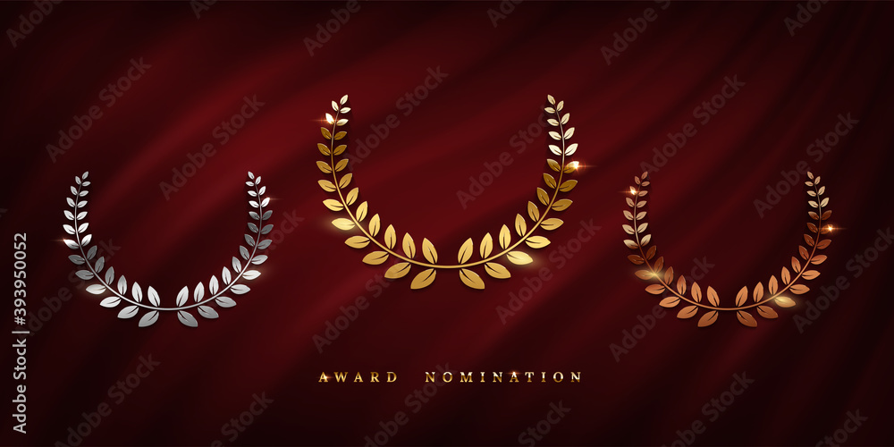 Award ceremonyposter template. Golden, silver and bronze laurel wreath ...