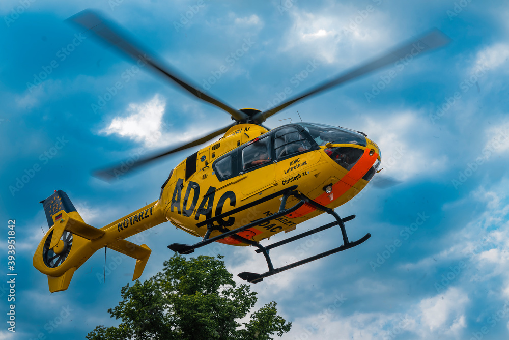 Starting ADAC helicopter, flying ambulances, air ambulance Stock Photo ...