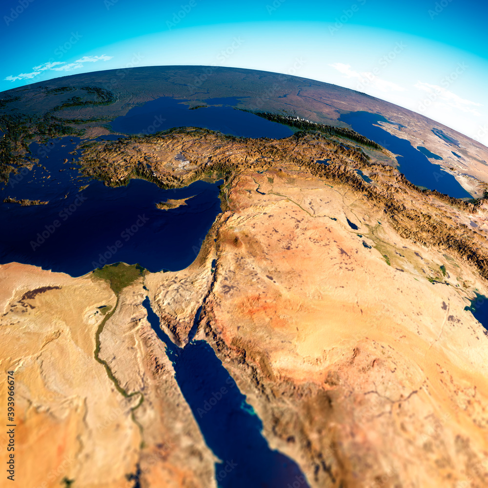 Map of the Arabian Peninsula, Middle East physical map, 3d render ...