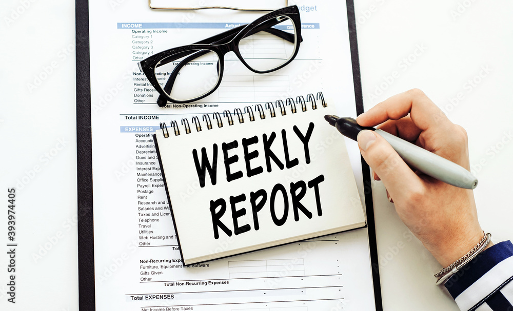 Weekly report - text written by business woman in her diary on the ...