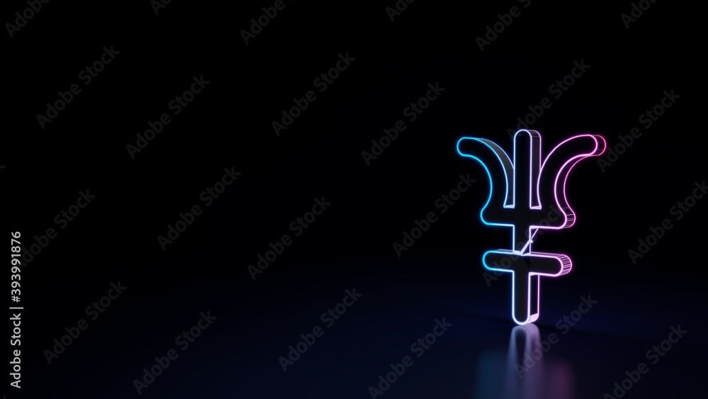 3d glowing neon symbol of symbol of neptune symbol isolated on black ...