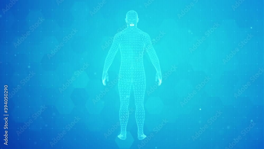 3D Male body human being spinning on science style background. Female ...