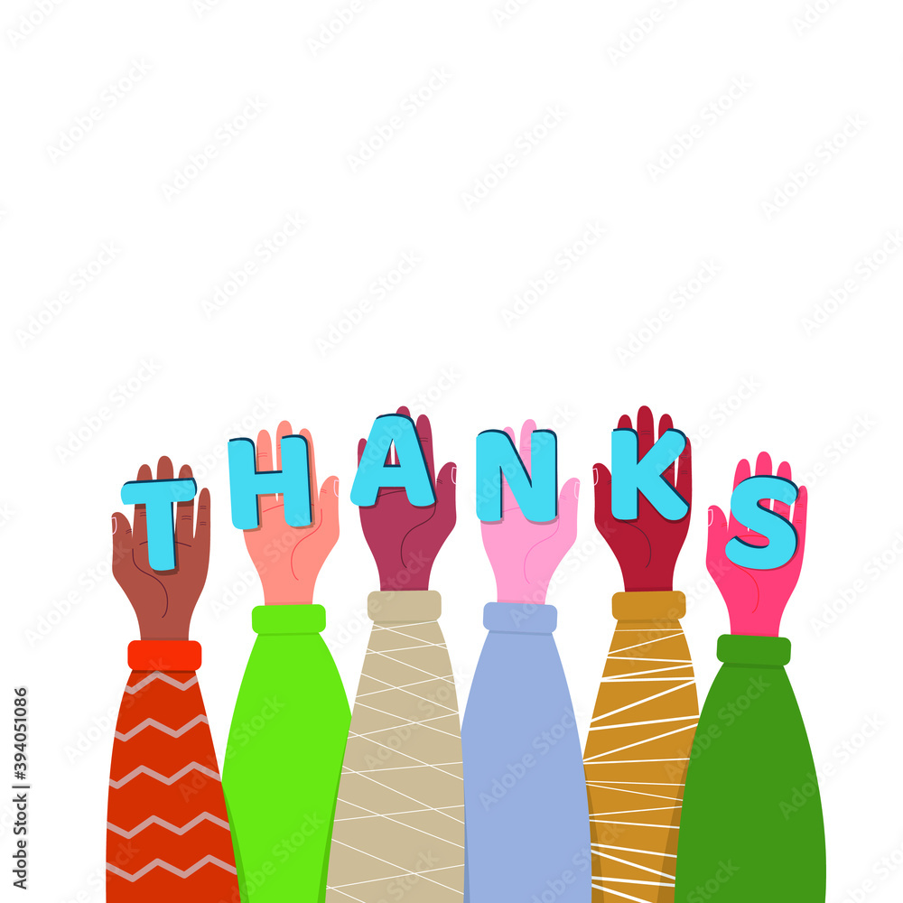 Hands of different people are holding letters thank you. Concept ...