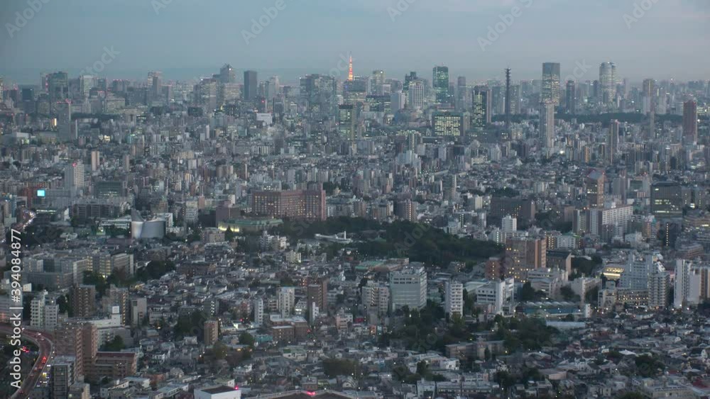 TOKYO, JAPAN : Aerial high angle sunset CITYSCAPE of TOKYO. View of ...
