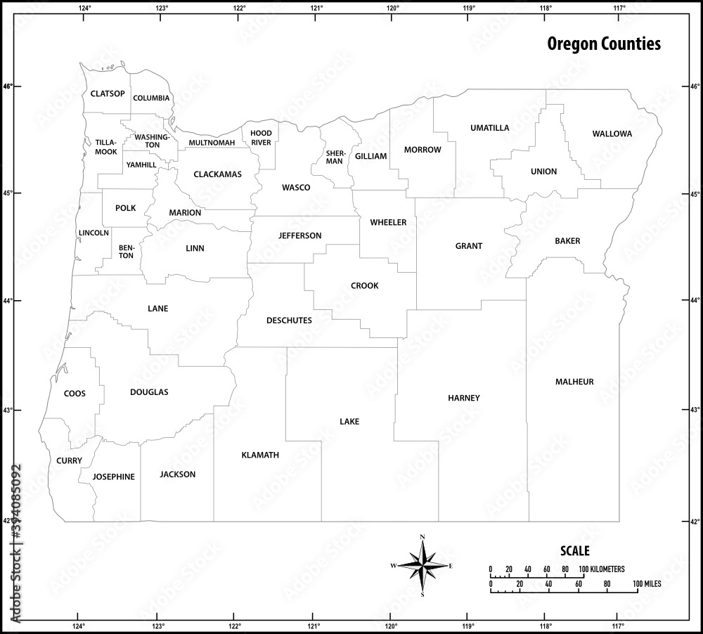 Oregon State Outline Administrative And Political Map In Black And oregon-state-outline-administrative-and-political-map-in-black-and