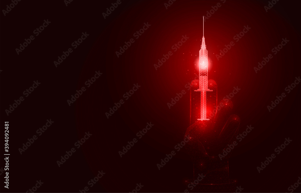 Medical injection syringe with liquid drug. Vaccination equipment with ...