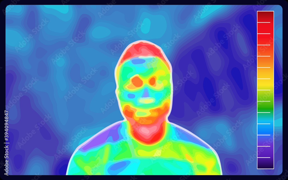 Vector graphic of Thermographic image of a man face showing different ...