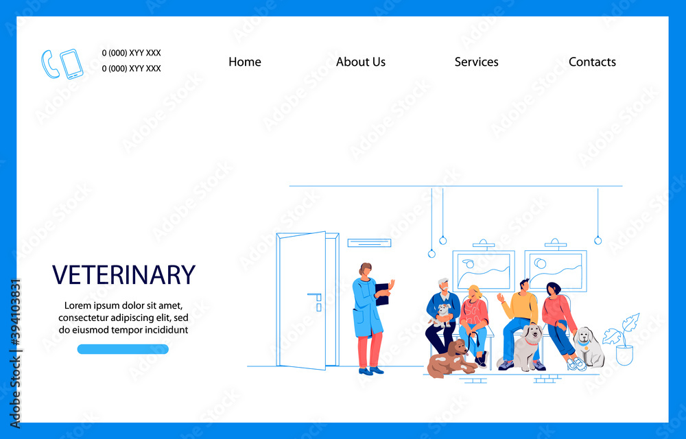 Veterinary clinic website banner mockup with pets owners and their ...