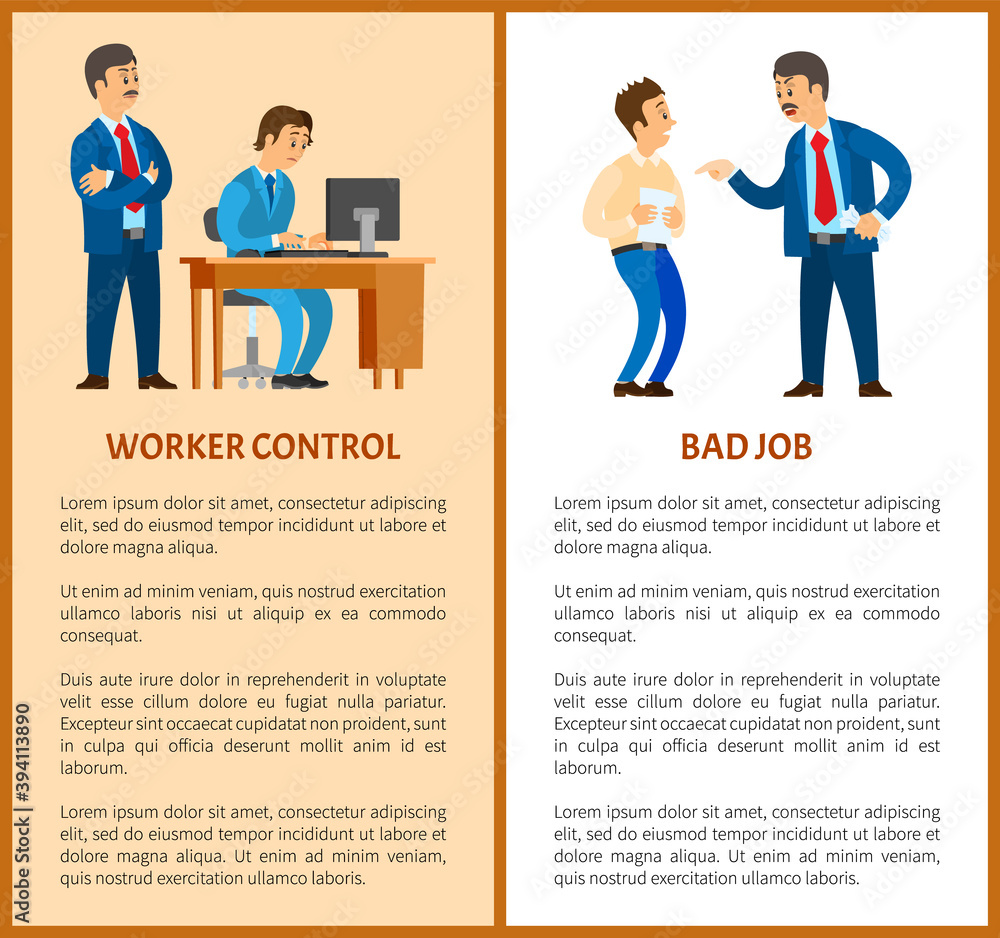 Worker control and bad job, strict boss duties. Manager watching ...
