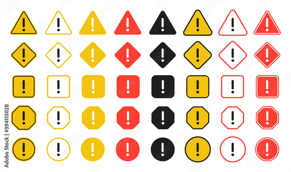 Vetor de Big set of warning vector sign with an exclamation mark inside ...