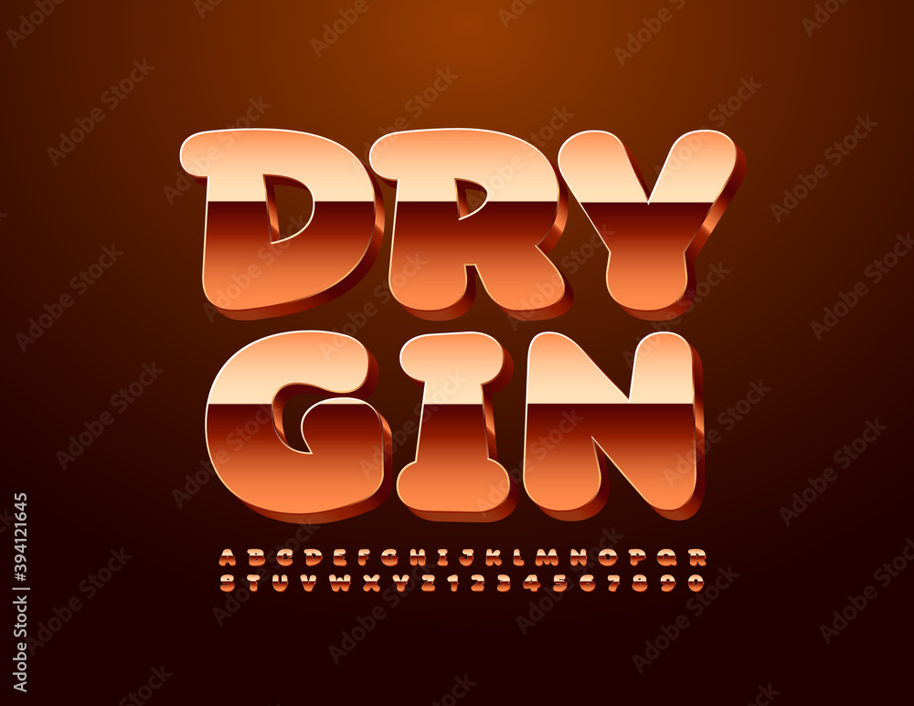 Vector luxury sign Dry Fin. Pink Gold Font. 3D glossy Alphabet Letters ...