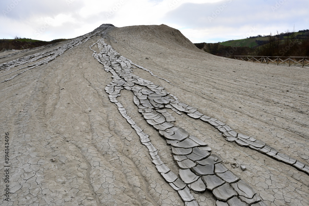 Flow of mud from a mud volcano at the “Salse di Nirano” nature reserve ...