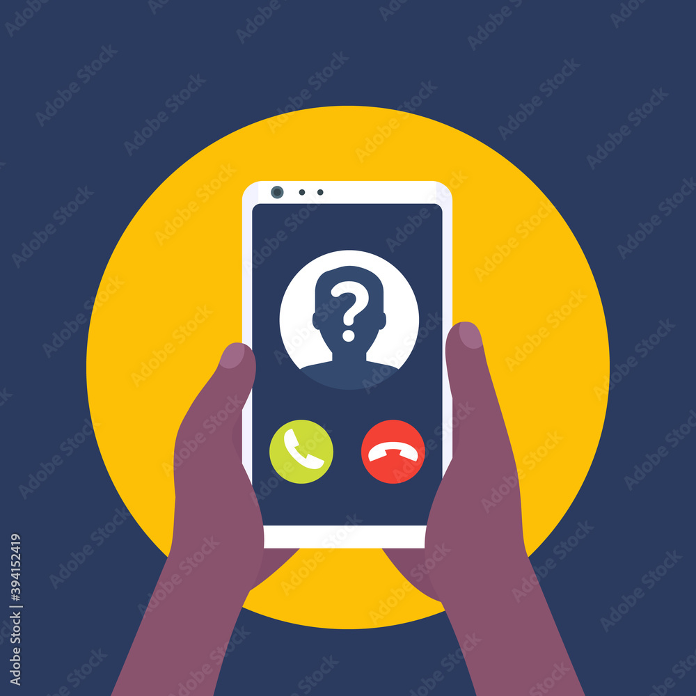 unknown caller, phone call, smartphone in hands vector icon Stock ...