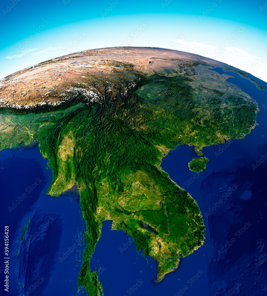 Globe map of Asia, satellite view, geographical map, physics ...