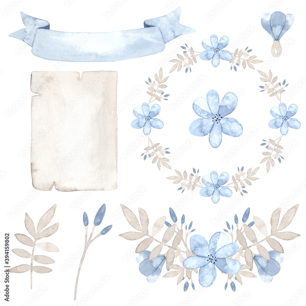 Watercolor set for greeting design of newborn baby boy. Also perfect ...