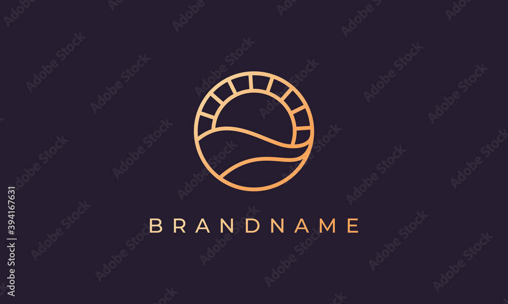 Simple and modern luxury line gold logo design of sea water wave and ...