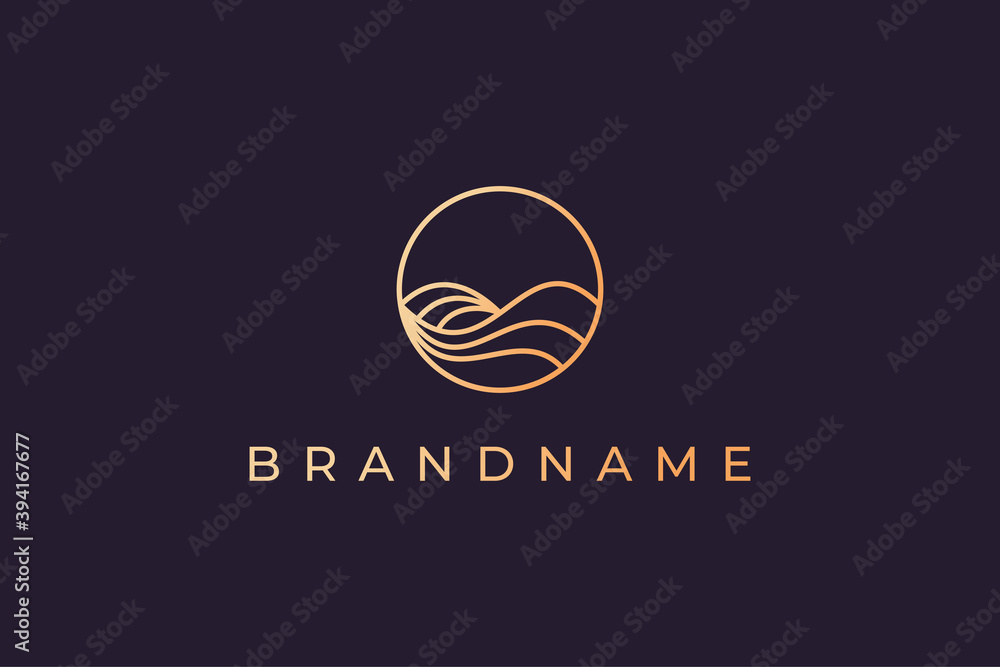 Luxury gold line logo design with simple and modern shape of sea water ...