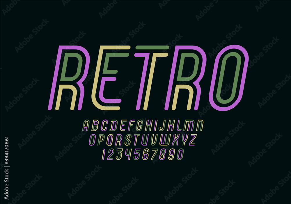 Striped font sans serif, alphabet from two parallel stripes, italic ...