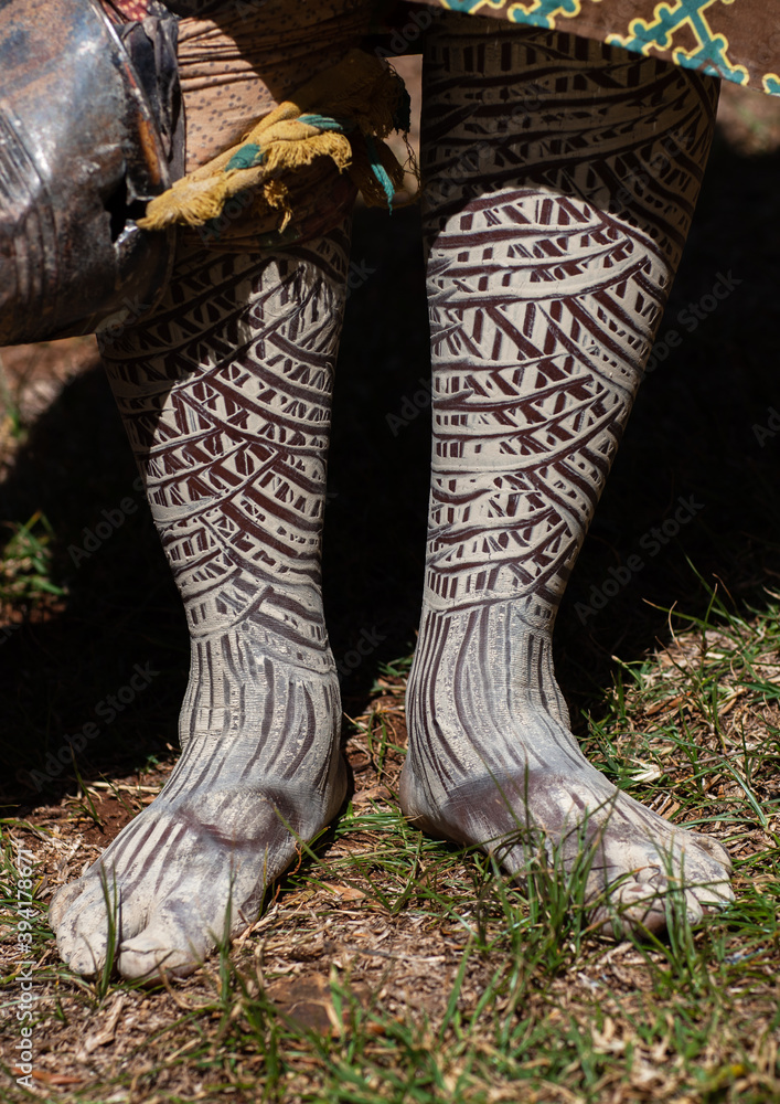 Kikuyu tribe woman feet with traditional make up, Laikipia County ...