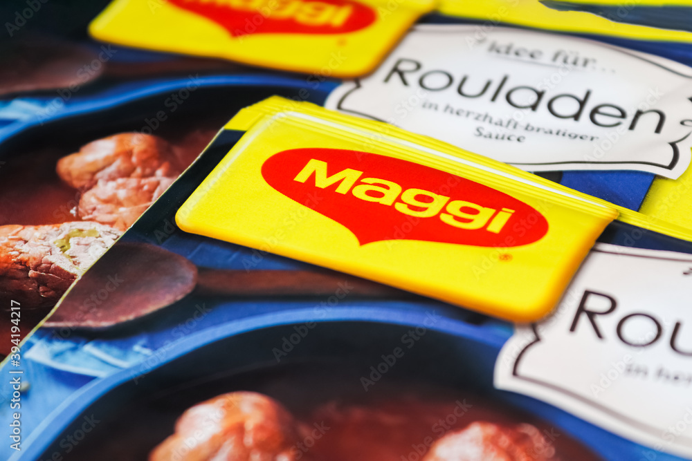 German Maggi instant sauce packages, owned by Nestle. Maggi is an ...