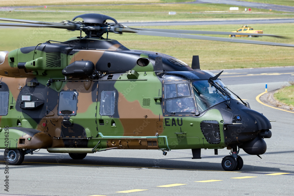French Army NHIndustries NH90-TTH Caiman utility helicopter arriving at Paris-Le Bourget Airport ...