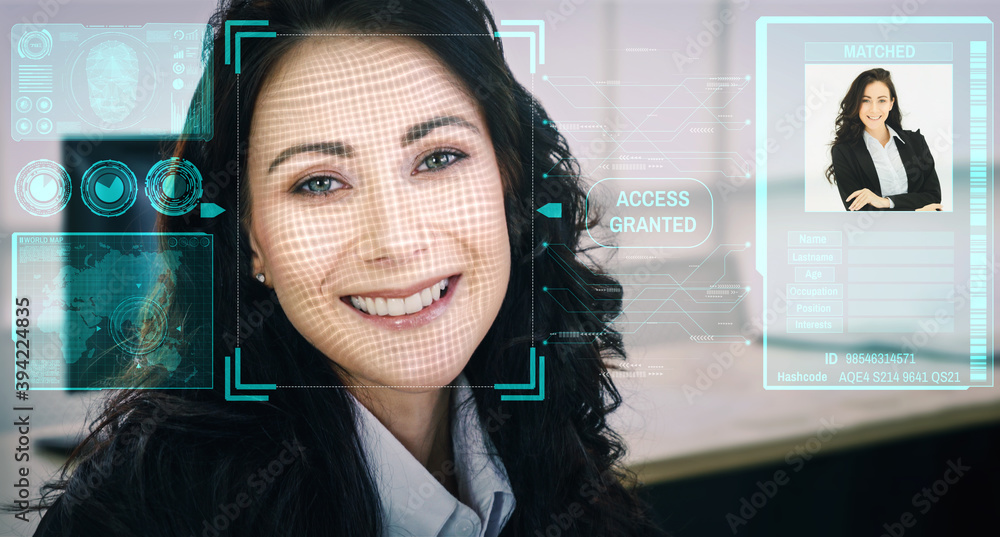 Facial recognition technology scan and detect people face for ...