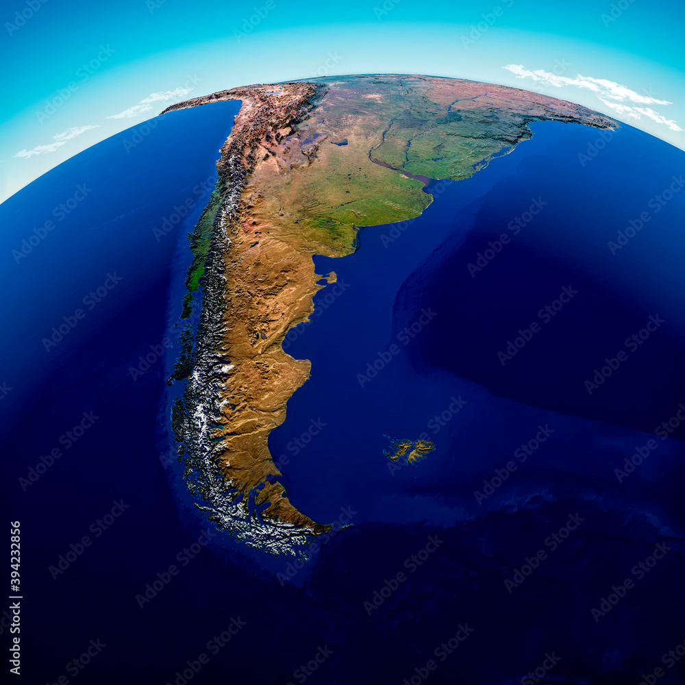 Globe map of South America, geographical map, physics. Cartography ...