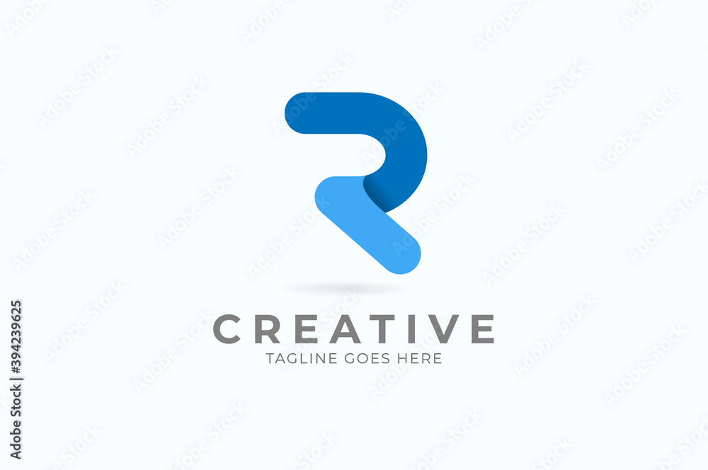 Letter R Logo, Blue Geometric Shape rounded style isolated on white ...