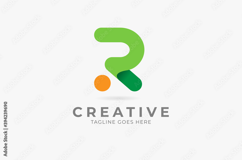 Letter R Logo, Green Geometric Shape rounded style isolated on white ...
