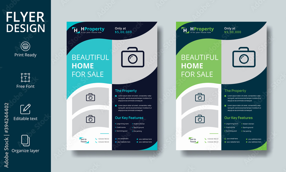 Creative Professional Blue and Green Real Estate Flyer or Leaflet ...