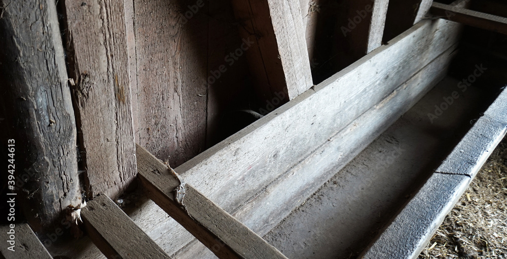 Part of a cleaned feed trough from a rustic old sheepfold. Stock Photo ...