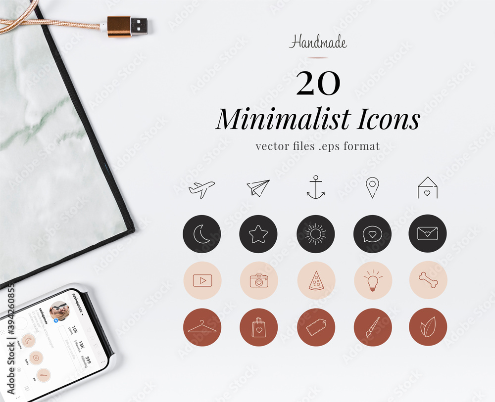 set of minimalist icons for Instagram highlight cover stories Stock ...