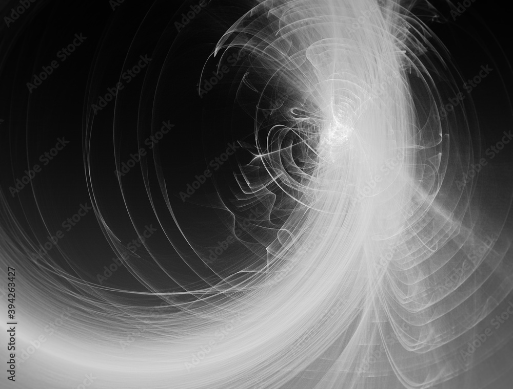 Abstract rendered futuristic curved smoke texture. Bright glowing ...