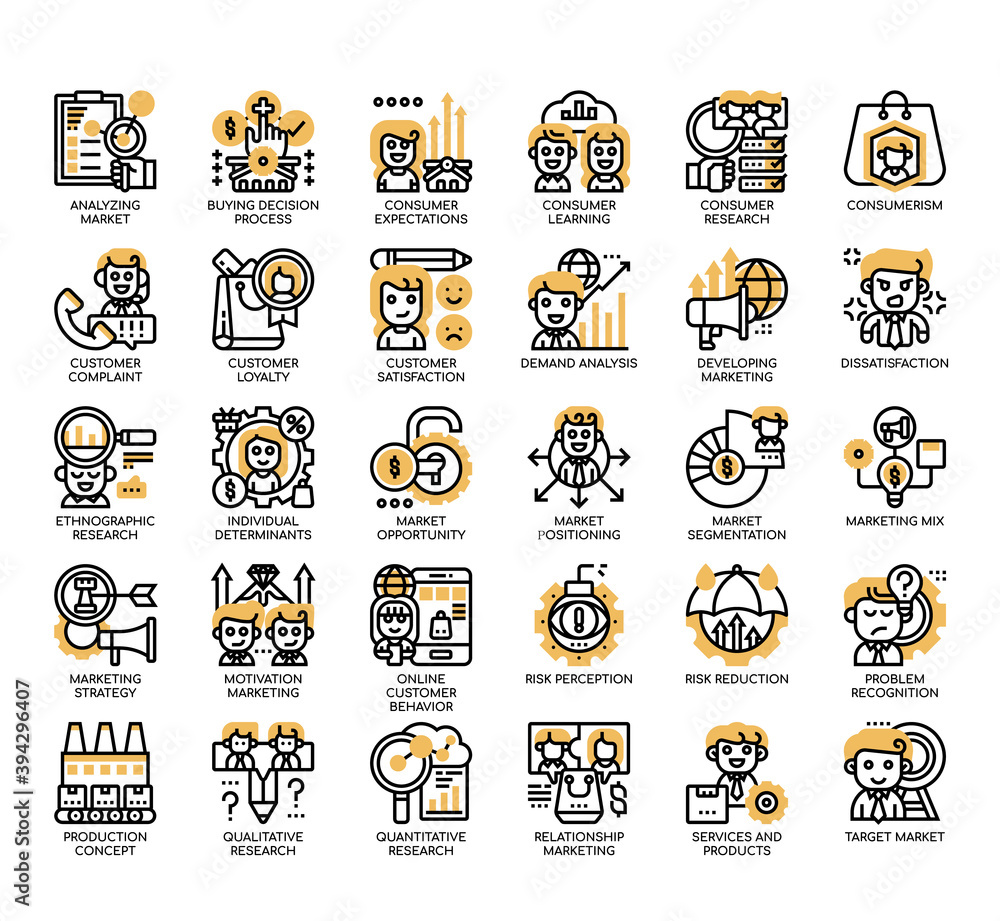 Set of consumer behaviour thin line and pixel perfect icons for any web ...
