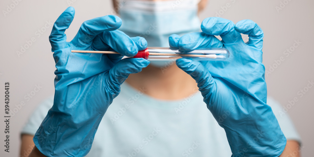 Medical healthcare nurse holding Coronavirus COVID-19 swab test kit ...