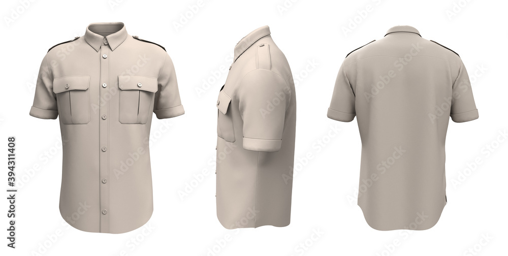 Men's short sleeves military shirt mockup. 3d rendering, 3d ...
