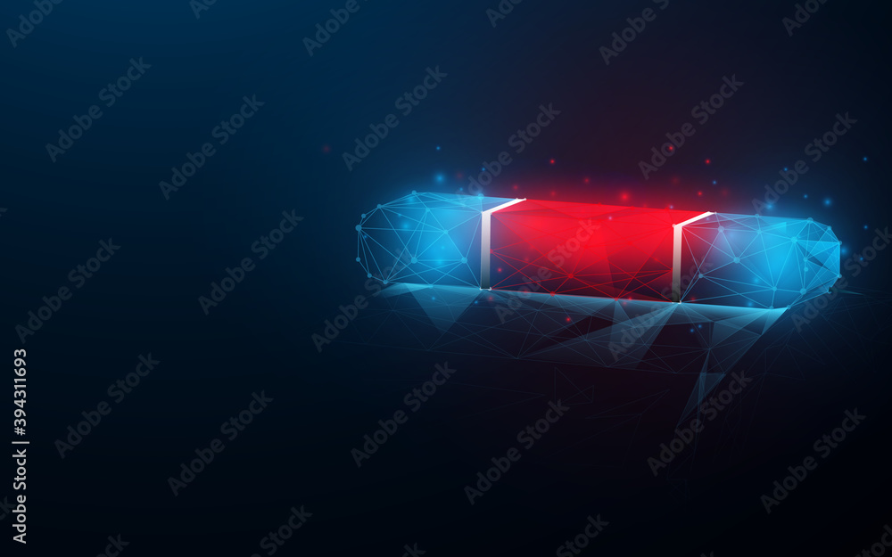 Police car lights on dark blue background. Low poly model design. 3d ...
