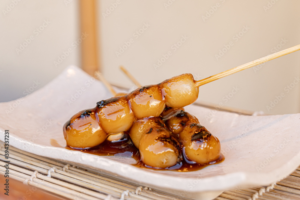 Mitarashi Dango is a Japanese dumpling and sweet made from rice flour ...