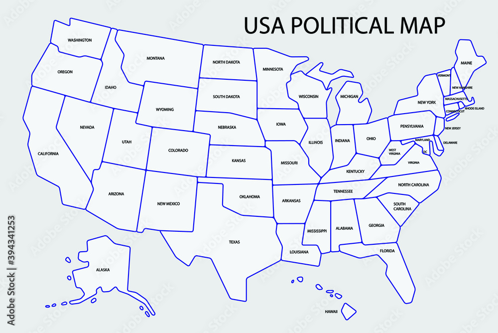 United States of America political map divide by state colorful outline ...