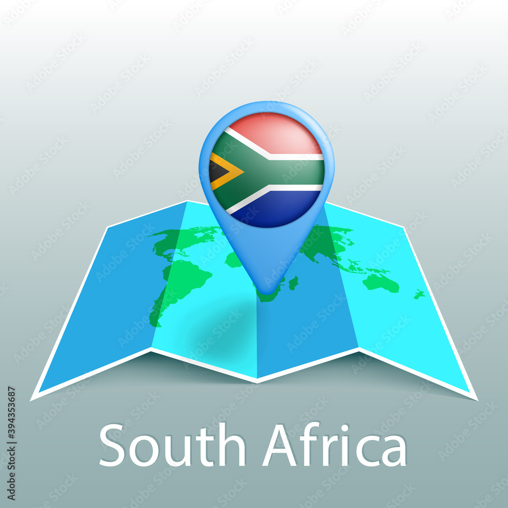 South Africa flag world map in pin with name of country Stock Vector ...
