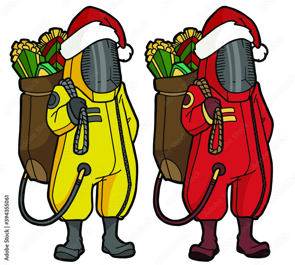 Vector illustration. Hand drawing cartoon character. Santa Claus in a ...
