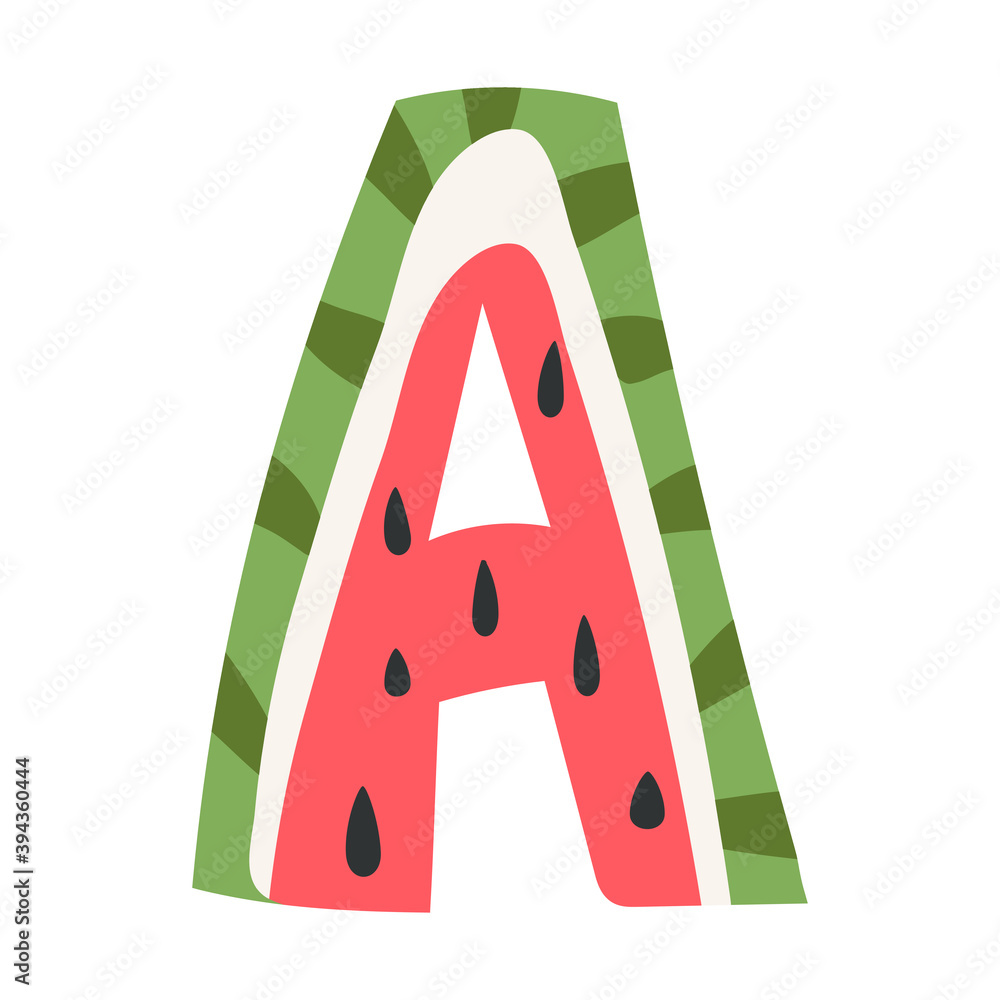 Watermelon in a form of letter A - fruit lettering design. Vector ...