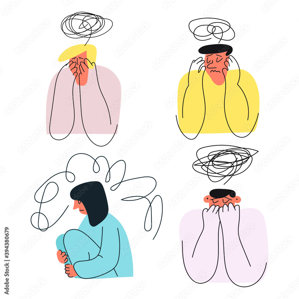 Set of characters which feelings anxiety, depression, stress ...