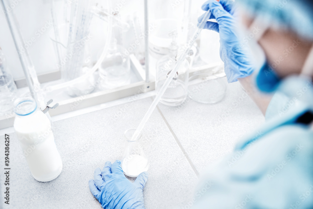 Foto de Quality control test of milk in laboratory. Dairy factory ...