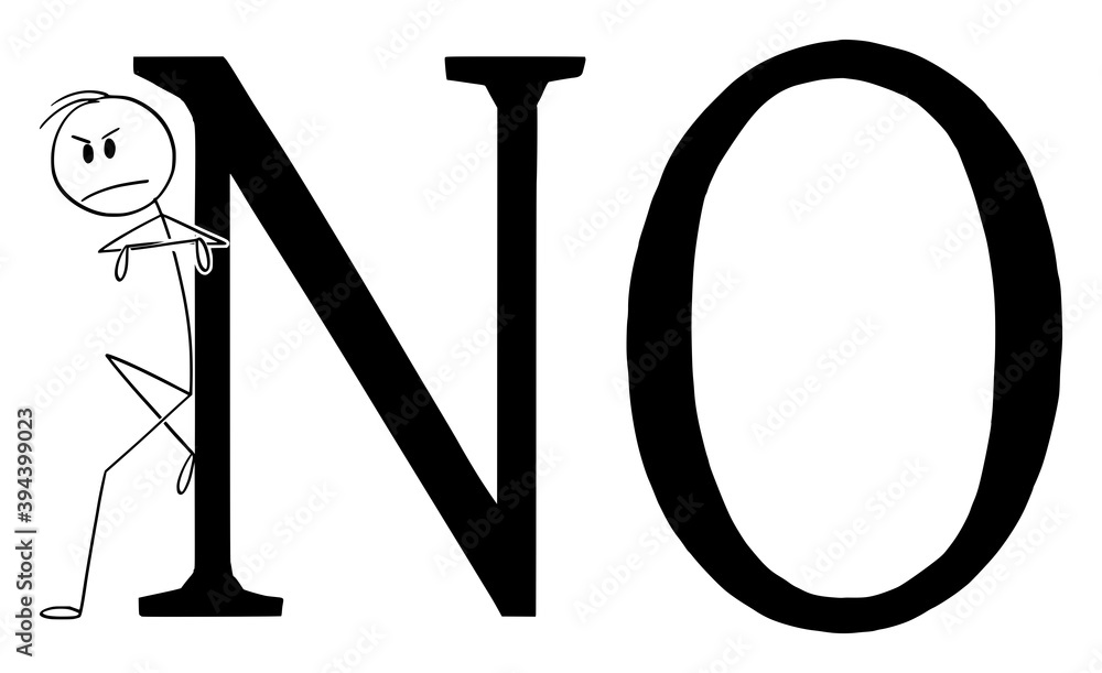 Vector cartoon stick figure illustration of angry negative man leaning ...