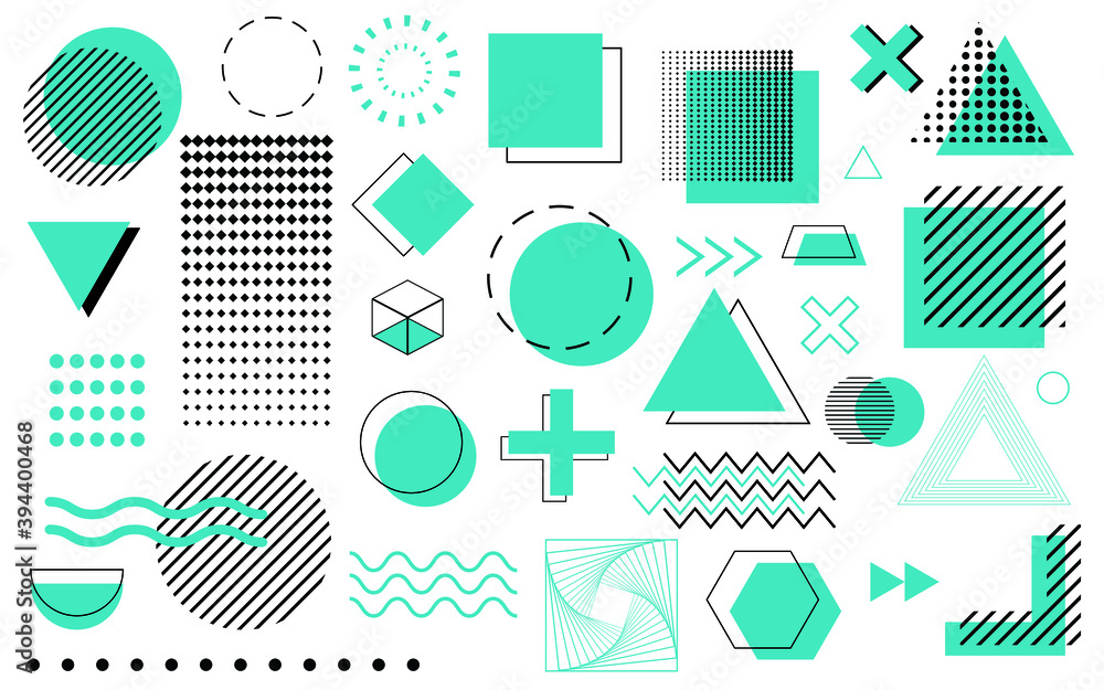 Set of geometric shapes.Memphis design, retro elements for web, vintage ...