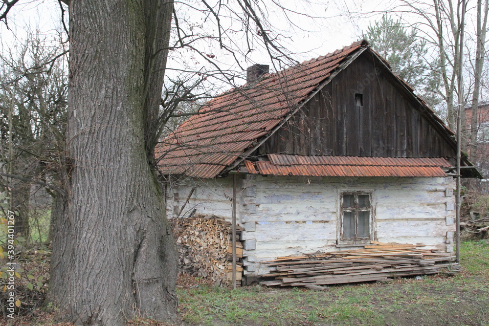 an old farmhouse, wooden house, cottage, folklore farm, with a large ...