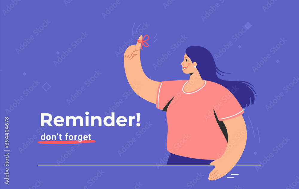 Reminder, do not forget an important task. Young woman standing and ...