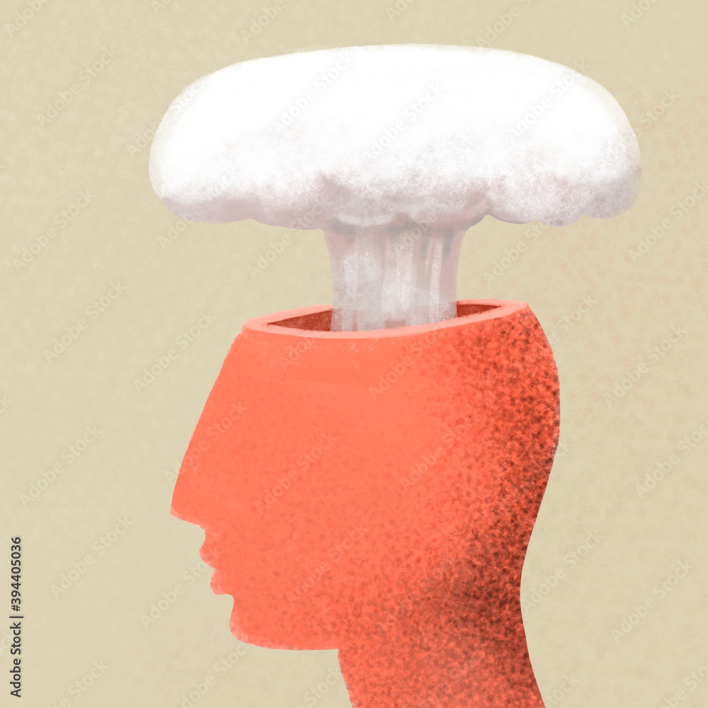 head explosion, imagination. A profile of a person with an explosion of ...